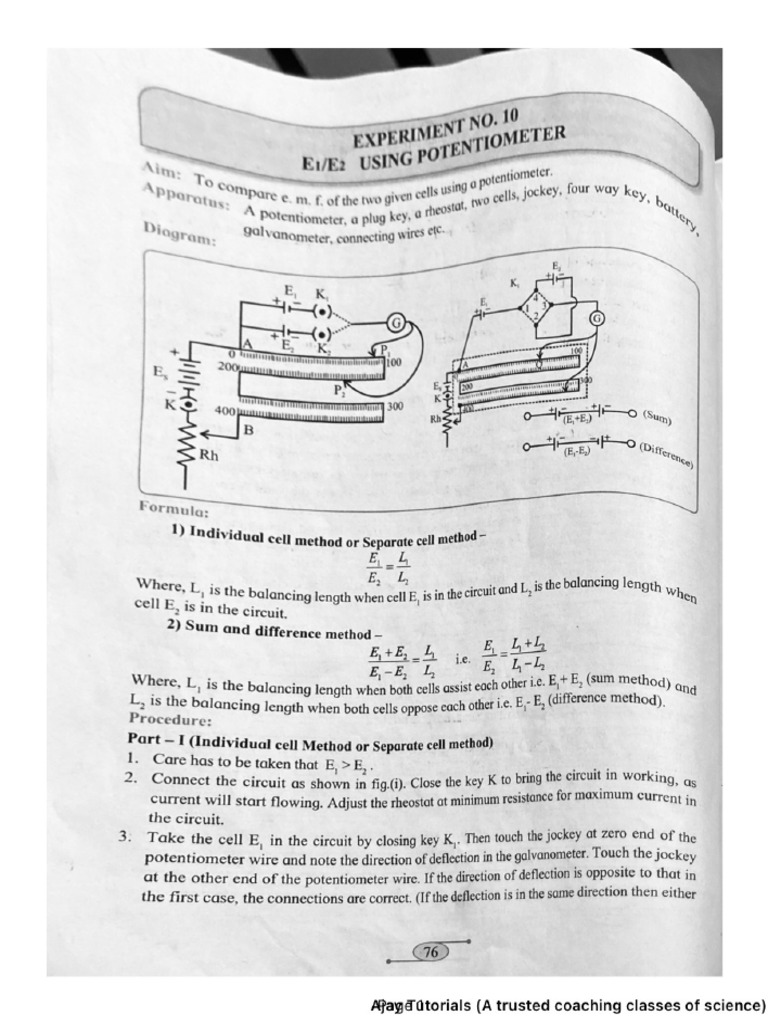 Exp-10 E1 E2 Using Potentiometer | PDF