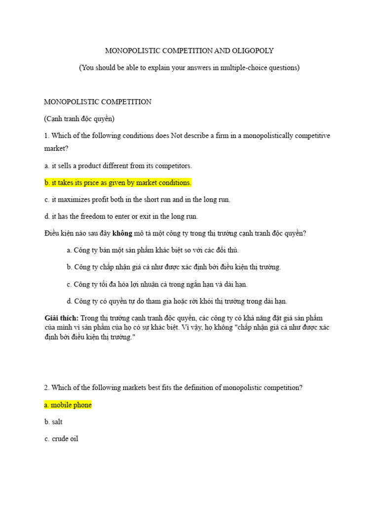 7.oligopoly - Key | PDF