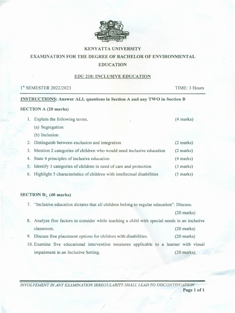EDU 210 Inclusive Education | PDF