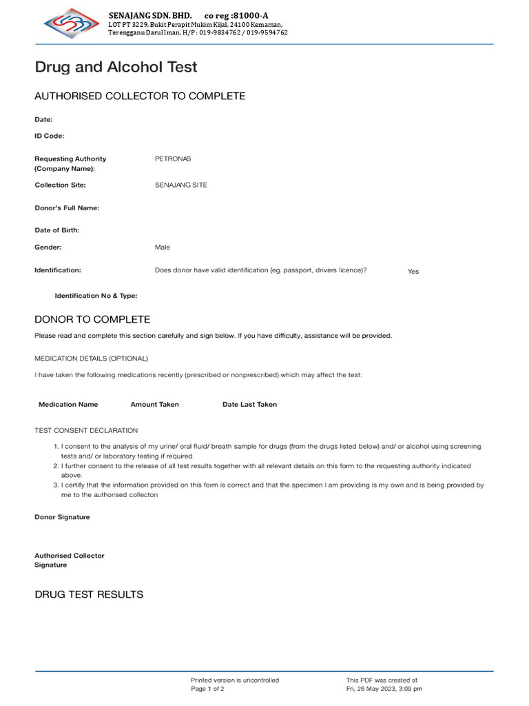 Drug Test Consent Form Editable | PDF