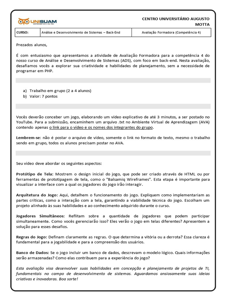 Avaliacao Formadora 04 Back End | PDF | Competência (Recursos Humanos) | Informática