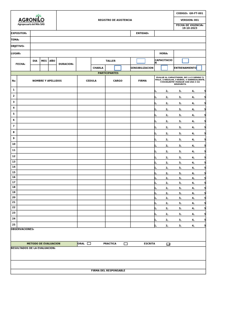 Gh-Re-01 Registro de Asistencia | PDF