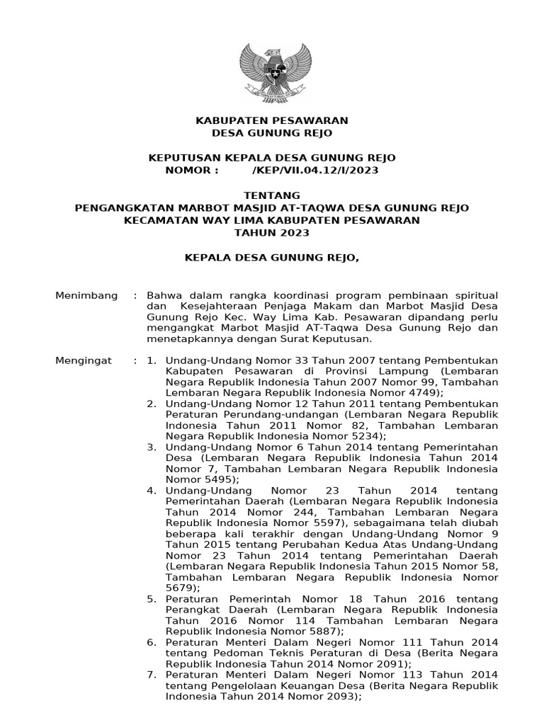 SK Marbot Masjid Attaqwa | PDF