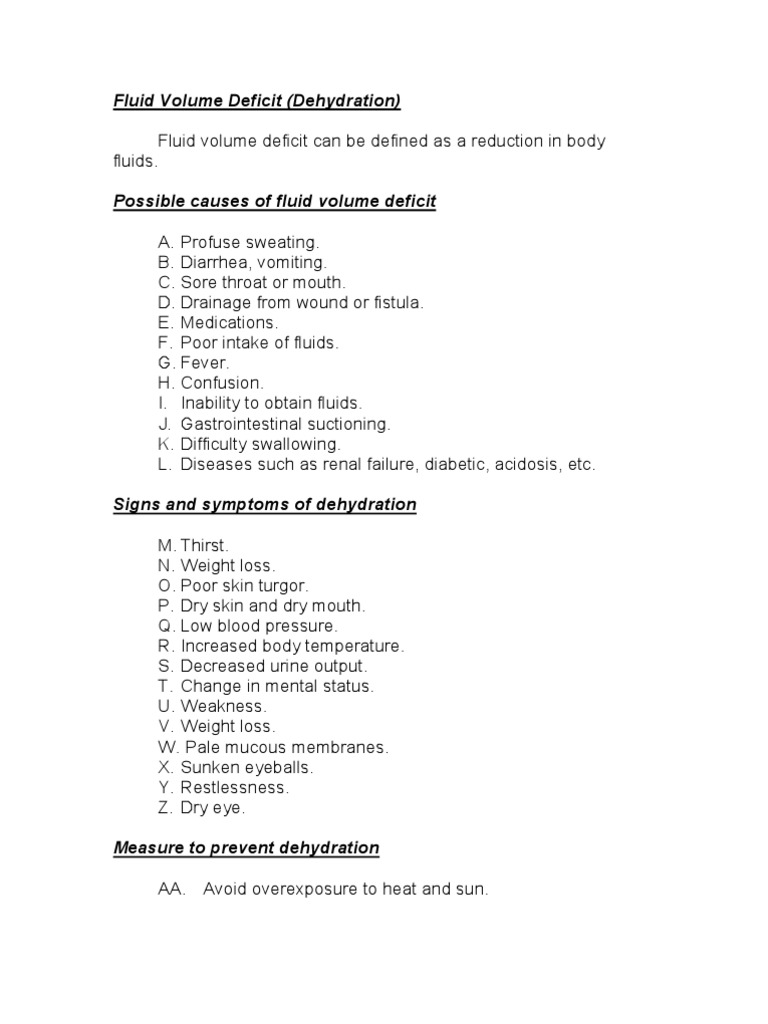 Understanding Fluid Volume Deficit | PDF