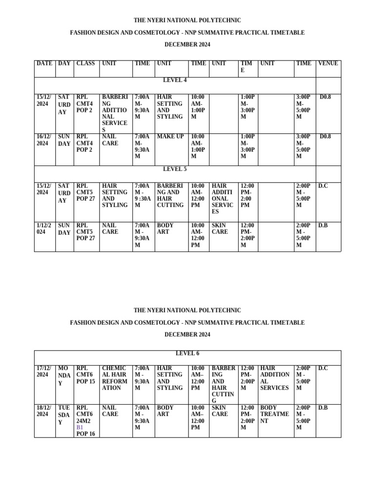 Fashion & Cosmetology Exam Schedule | PDF | Beauty | Toiletry