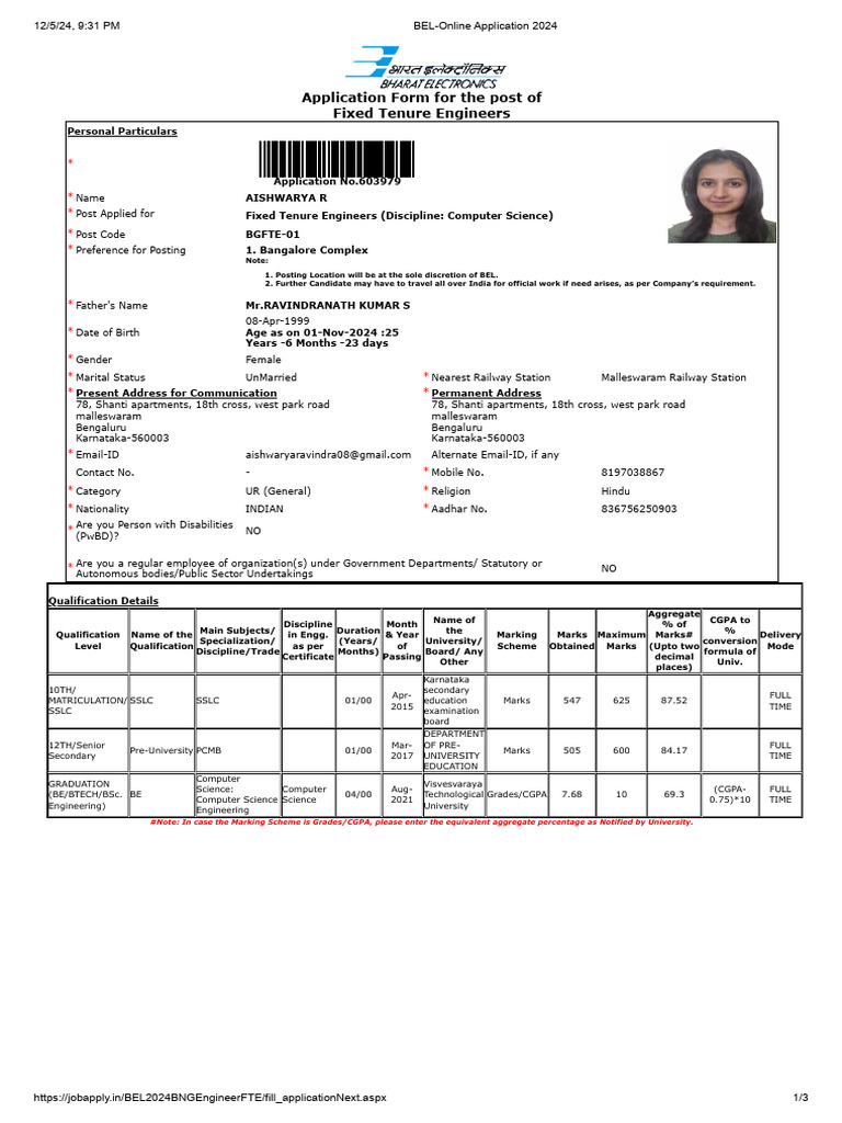 BEL-Online Application 2024 | PDF