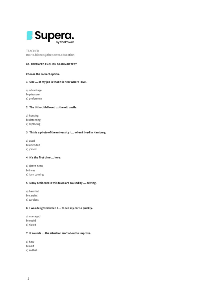 C1 Grammar Test 05 | PDF