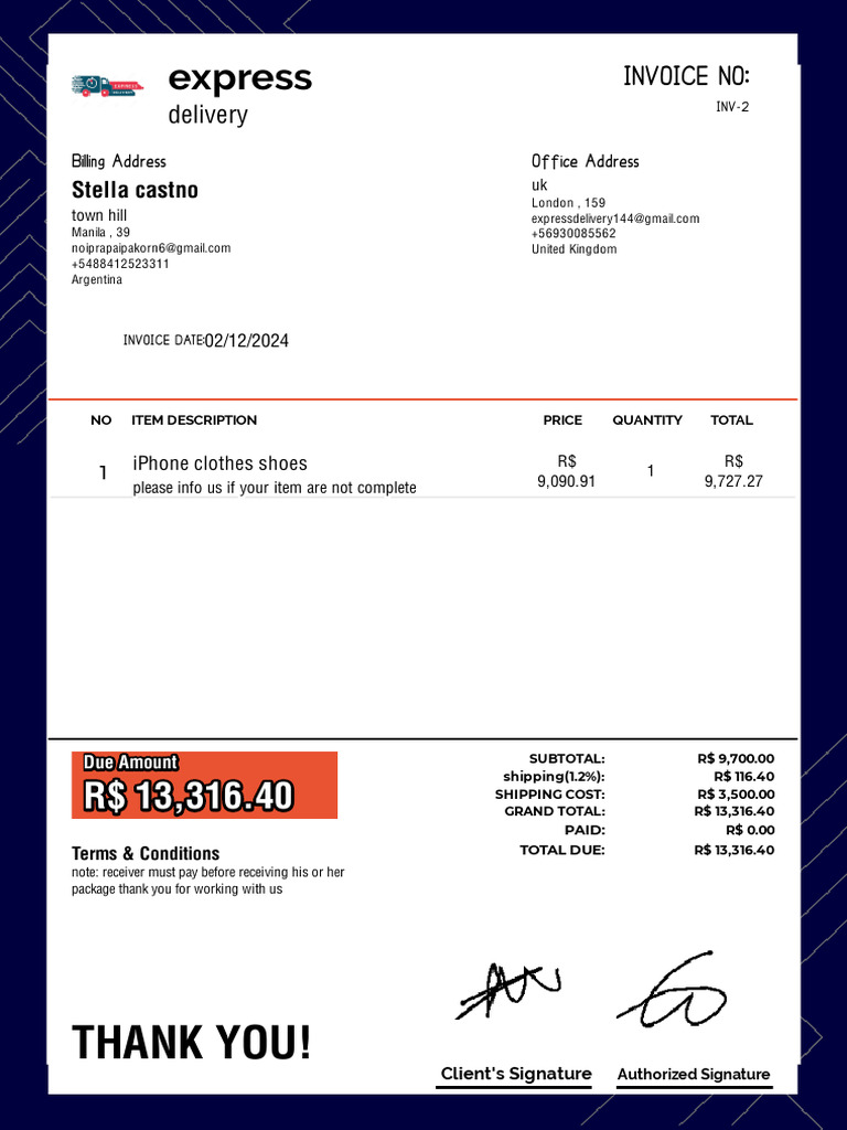 Invoice for Express Delivery Services | PDF
