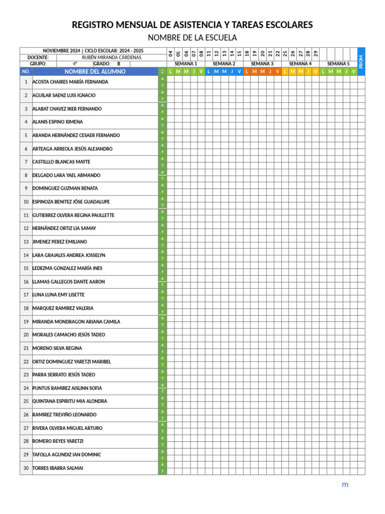 REGISTRO DE ASISTENCIA Y TAREAS ESCOLARES | PDF