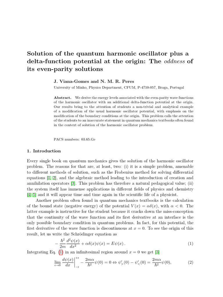 Quantum Oscillator with Delta Potential | PDF | Wave Function | Quantum Mechanics