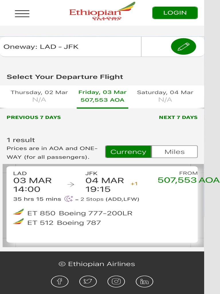 Ethiopian Airlines - Flight Selection | PDF