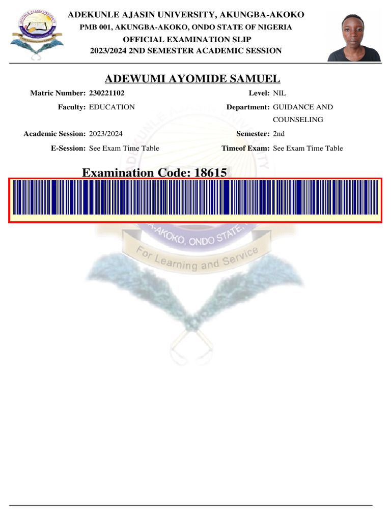 Adewumi Ayomide Samuel - Nil - Examslip | PDF