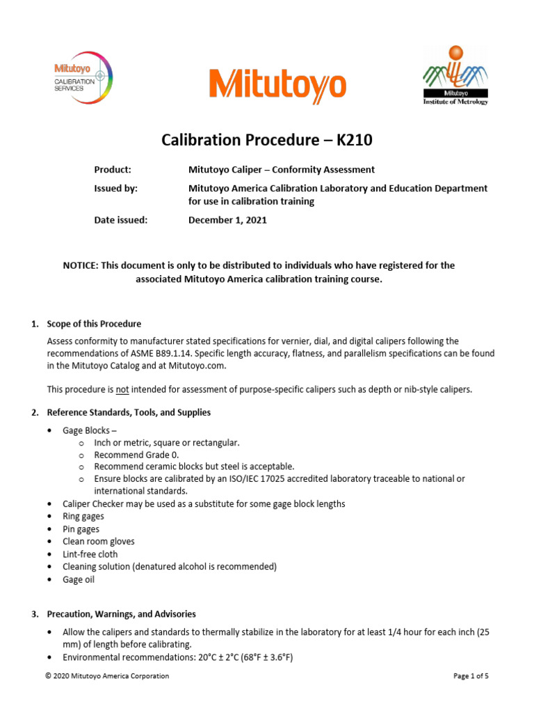 Calibration Procedure K210 | PDF