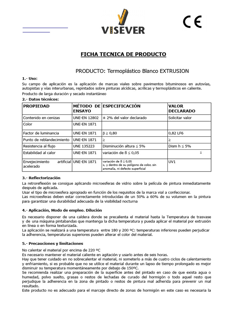 Ficha Técnica Termoplástico Blanco Extrusión (ESP) | PDF | Pintar ...