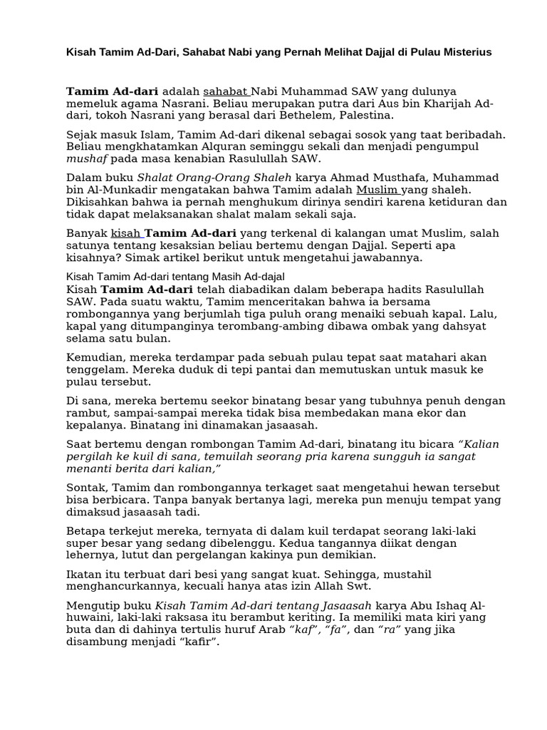 Kisah Tamim Ad-Dari dan Dajjal | PDF