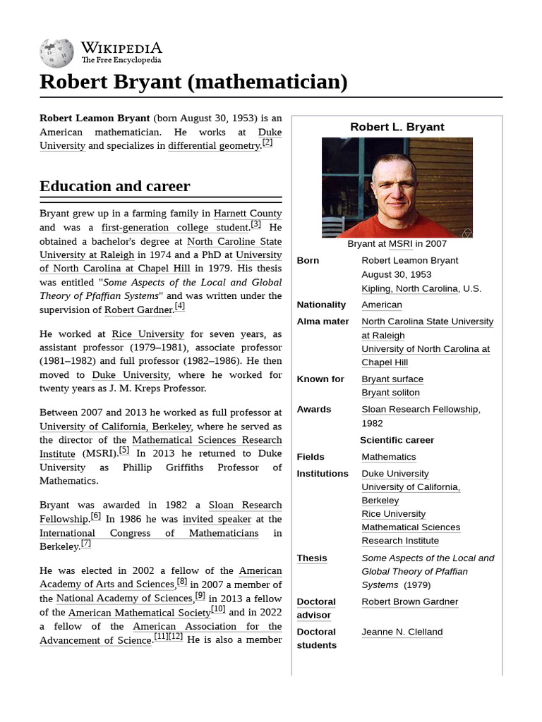Robert Bryant (Mathematician) | PDF | Geometry | Mathematical Analysis