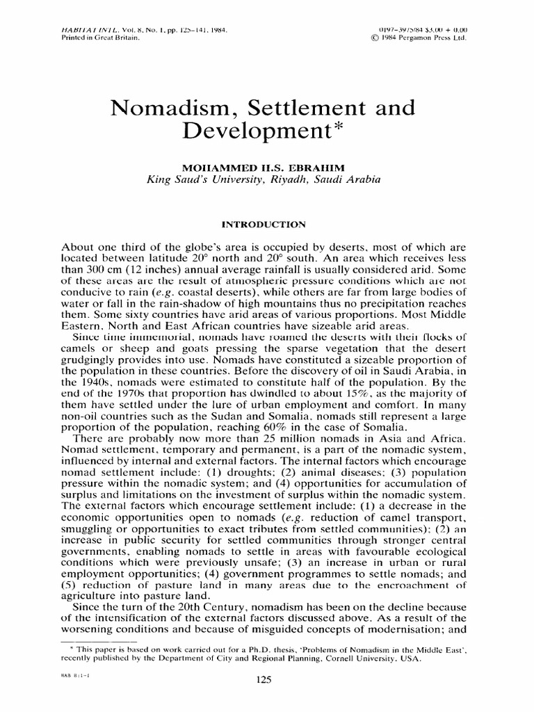 Ebrahim - Nomadism, Settlement and Development | PDF | Desert | Nomad