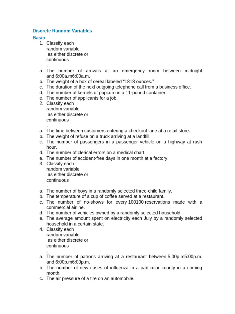 Discrete Random Variables Classification Guide | PDF | Probability ...