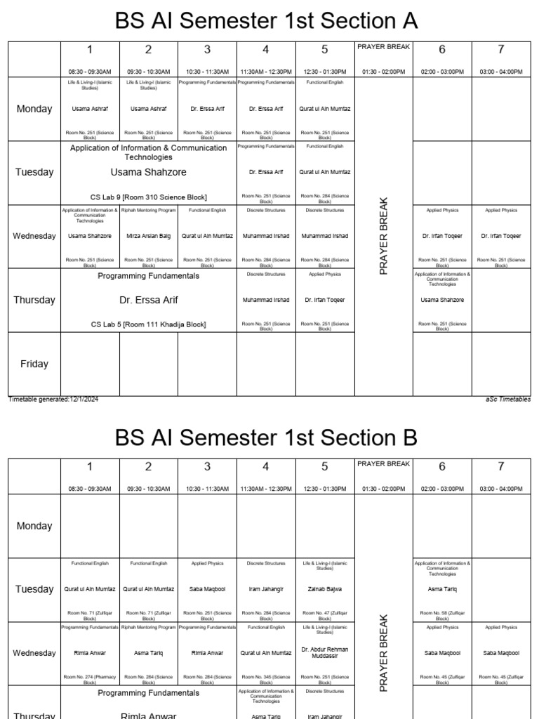 Class Wise Timetable W.E.F 02-December-2024 | PDF