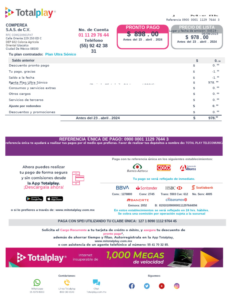Recibo Total Play | PDF | Tecnología bancaria | Servicios financieros ...