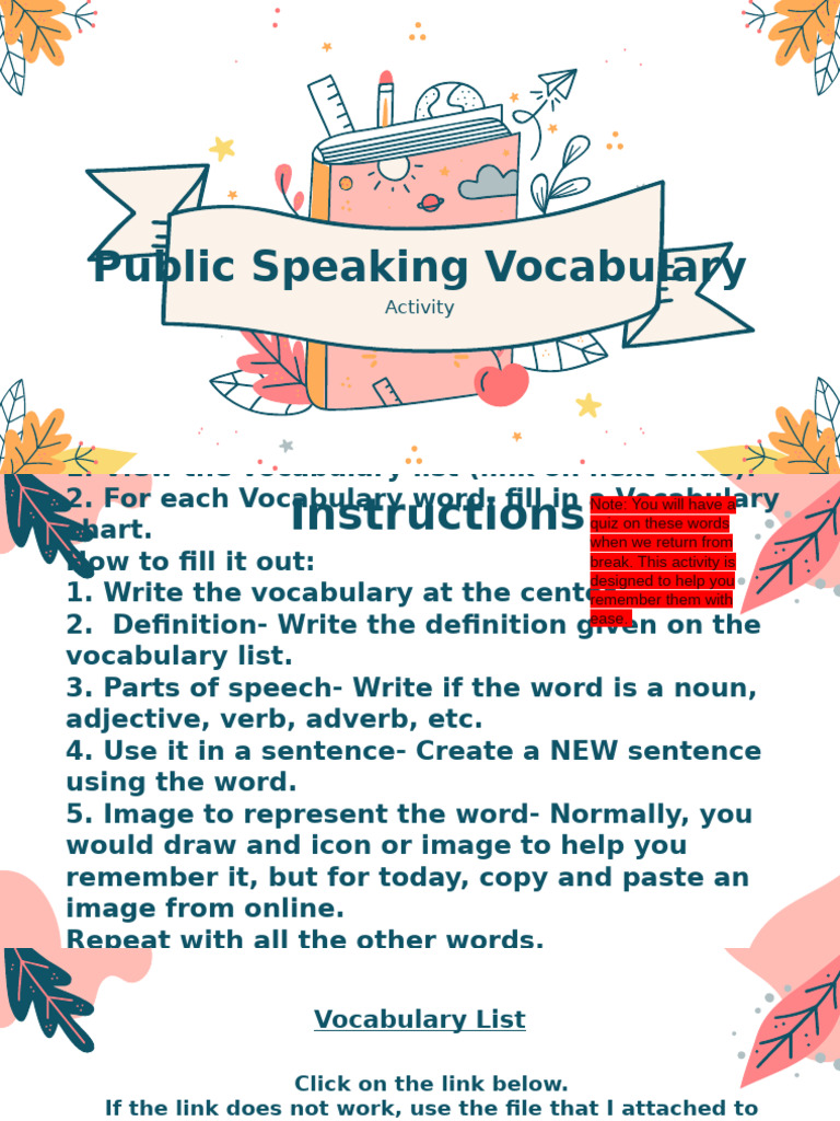 Essential Public Speaking Vocabulary Guide | PDF | Gesture | Vocabulary