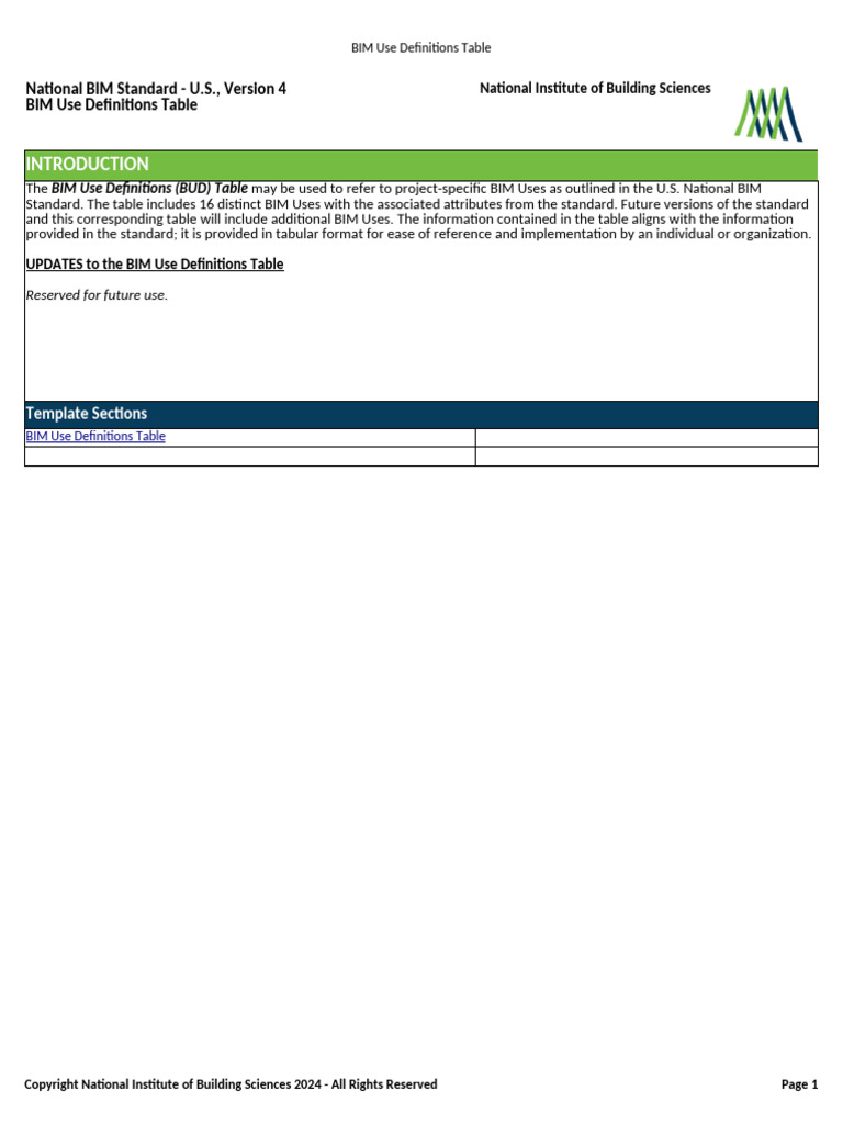 BIM Use Definitions Table - Updated062424 | PDF | Building Information ...