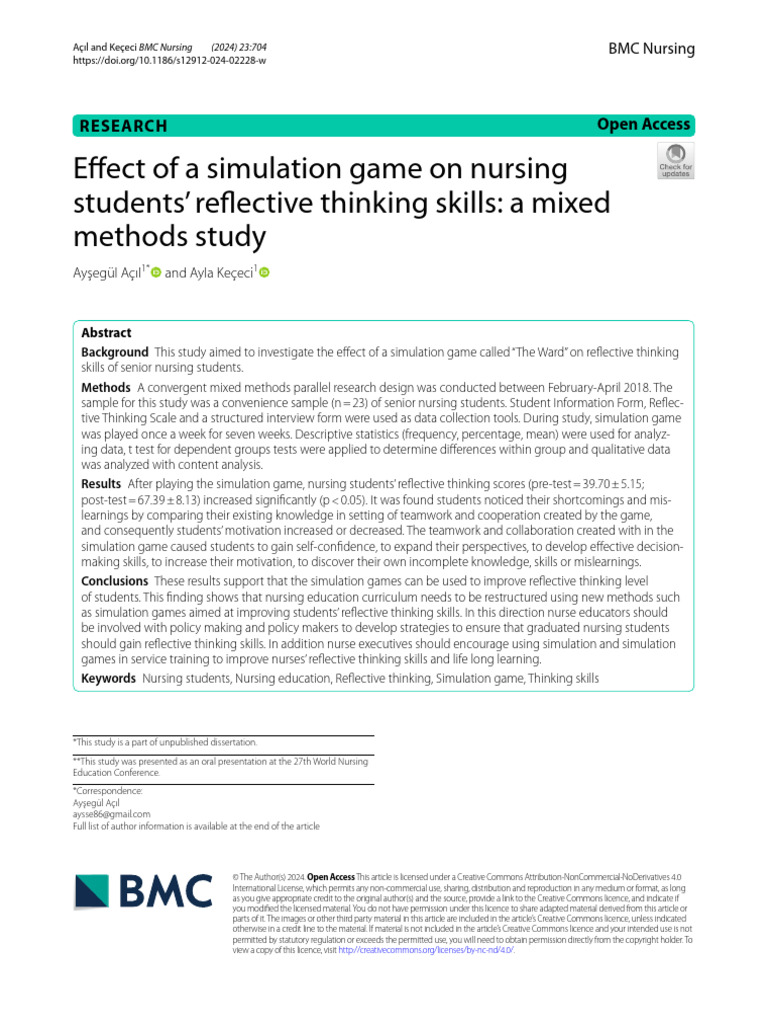 Simulation Game On Reflective Thinking Skills MM | PDF | Science | Methodology