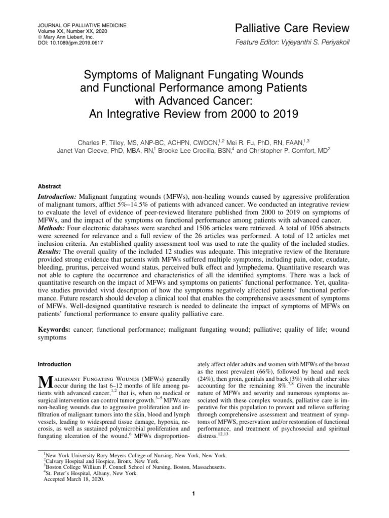 Symptoms of Malignant Fungating Wounds and Functional Perfromance Among ...