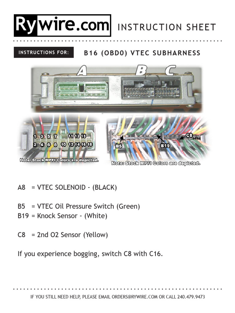 Rywire Instructions Obdsubharness Obd0 b16 Vtec Without Edits | PDF