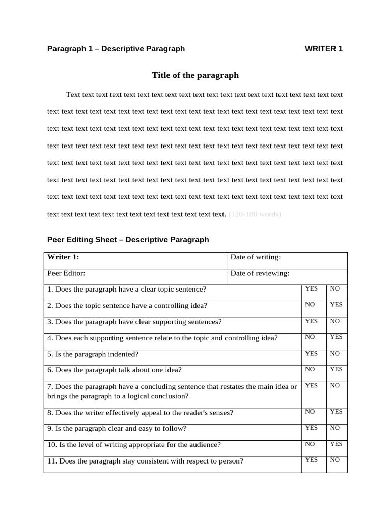 Peer Review Guide for Paragraph Writing | PDF | Paragraph | Text