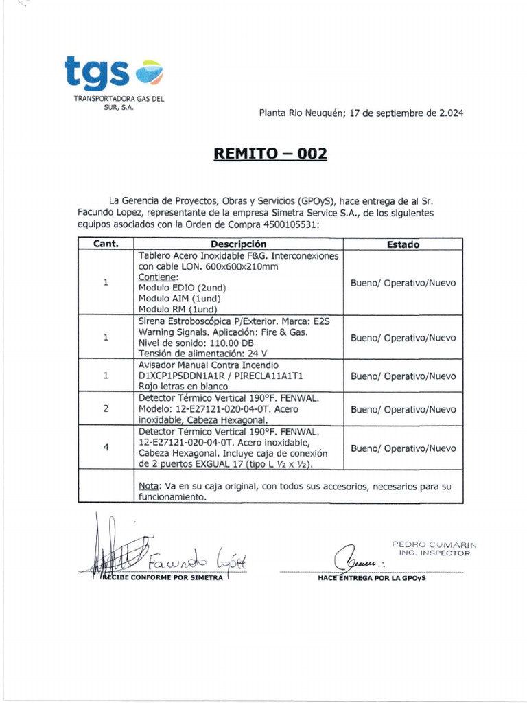 Remito 002. Equipos RCI | PDF