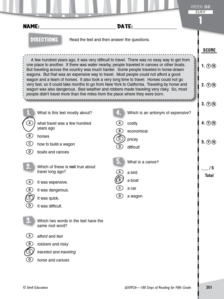 180 Days of Reading: Fifth Grade Travel | PDF | Train | Transport