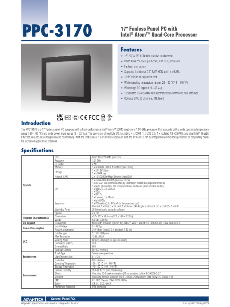 PPC-3170_DS(081023)20230810140431 | PDF | Central Processing Unit ...