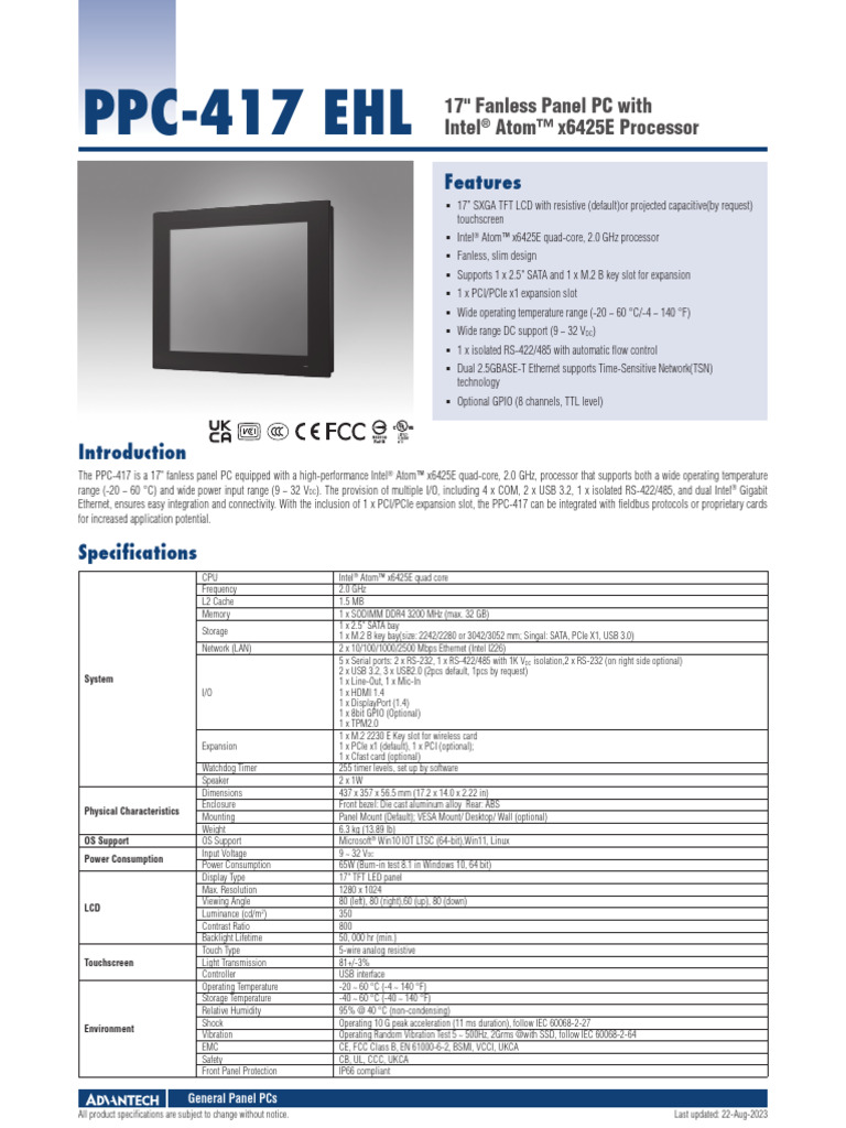 PPC-417-EHL_DS(082223)20230822104817 | PDF | Usb | Central Processing Unit