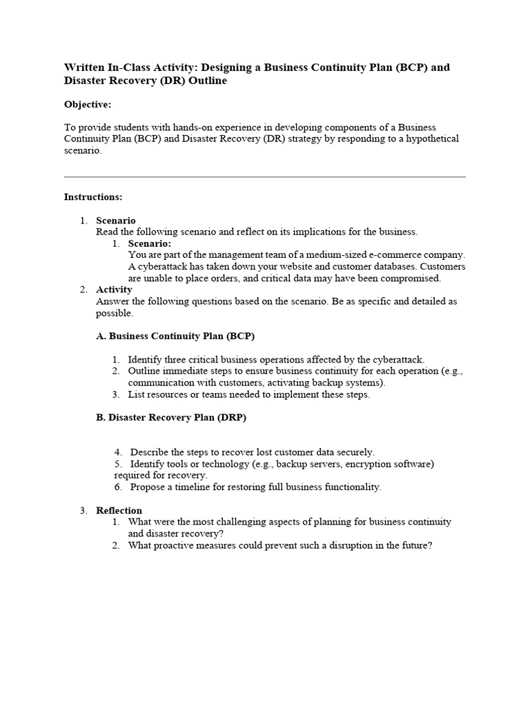 BCP in Class Activity | PDF