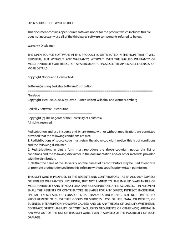 Open Source Software License Notice | PDF | Source Code | Free Software