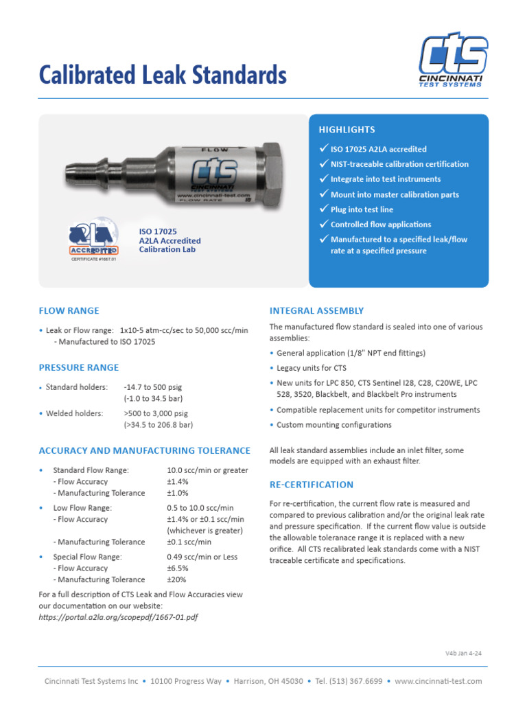 CTS Calibrated Leak Standards-USA-V4b | PDF | Calibration | Leak