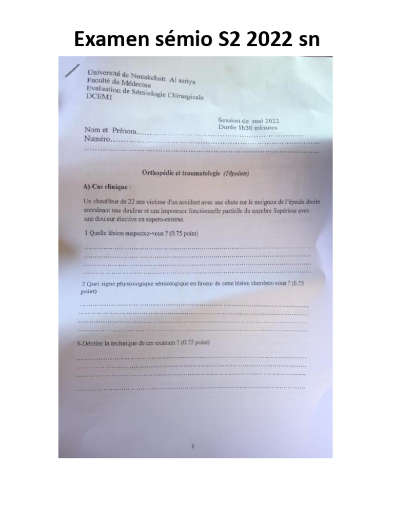 Examen sémio S2 2022 sn | PDF