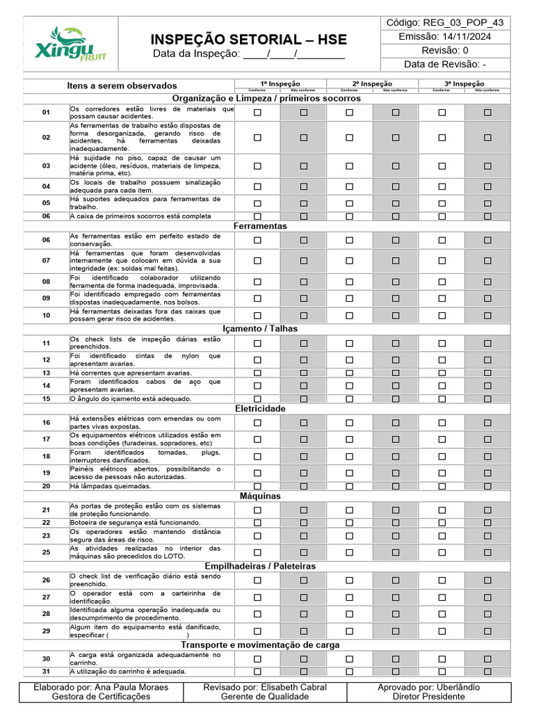 Rev 0 REG - 03 - POP - 43 Inspeção Setorial | PDF