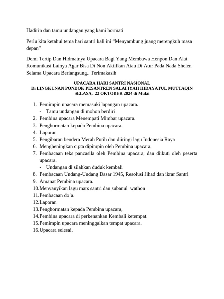 SUSUNAN ACARA UPACARA HSN | PDF