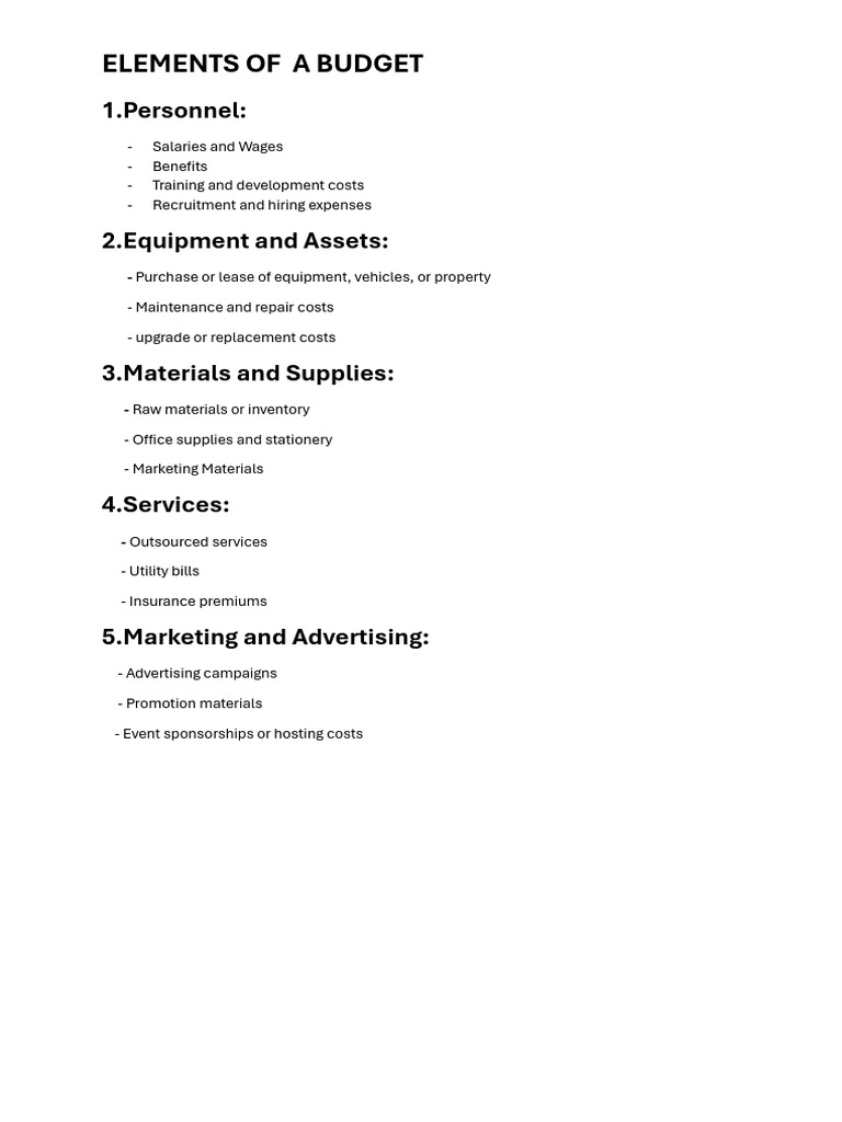 Elements of A Budget: 1.personnel | PDF
