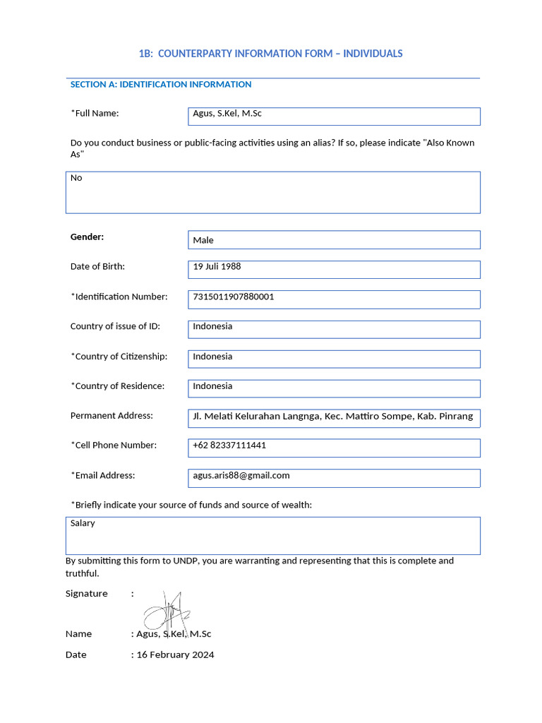 Individual Counterparty Information Form | PDF