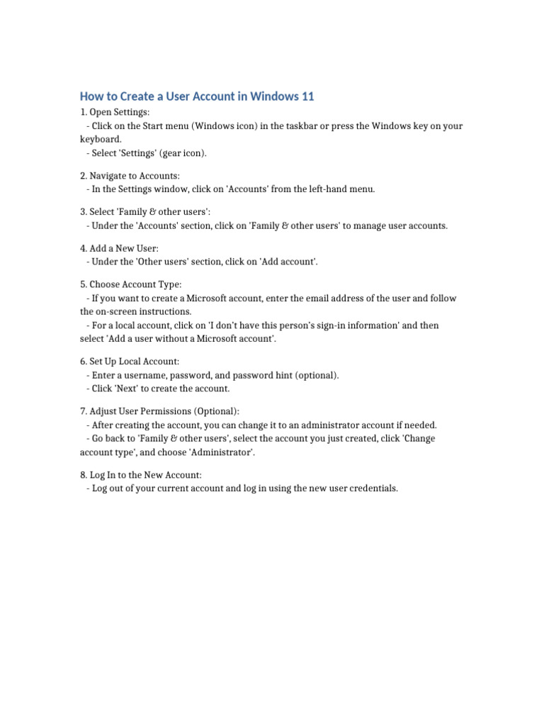 Create a User Account in Windows 11 | PDF