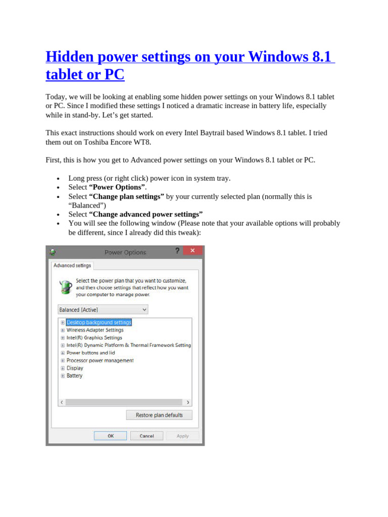 Hidden Power Settings On Your Windows 8 | PDF | Windows Registry | Tablet Computer