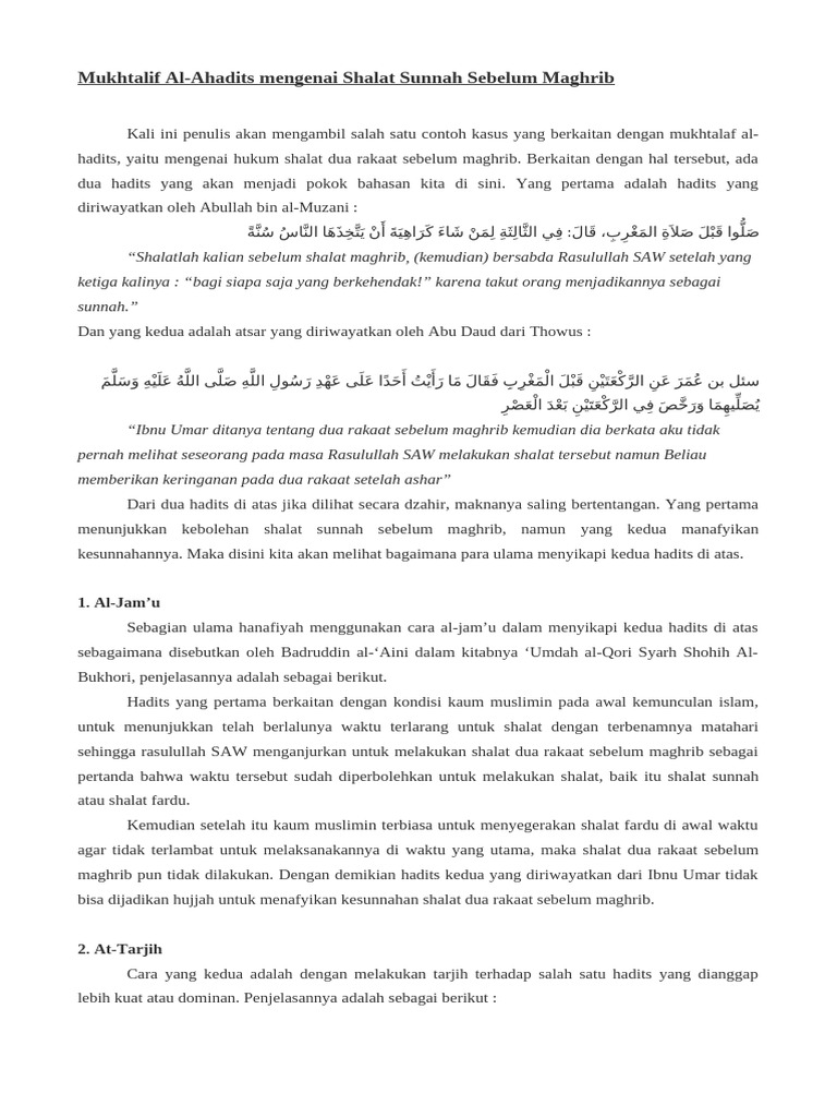 Contoh Ikhtilaf Hadis | PDF