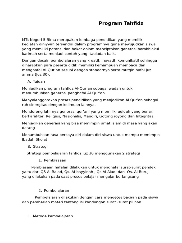 Program Tahfidz | PDF