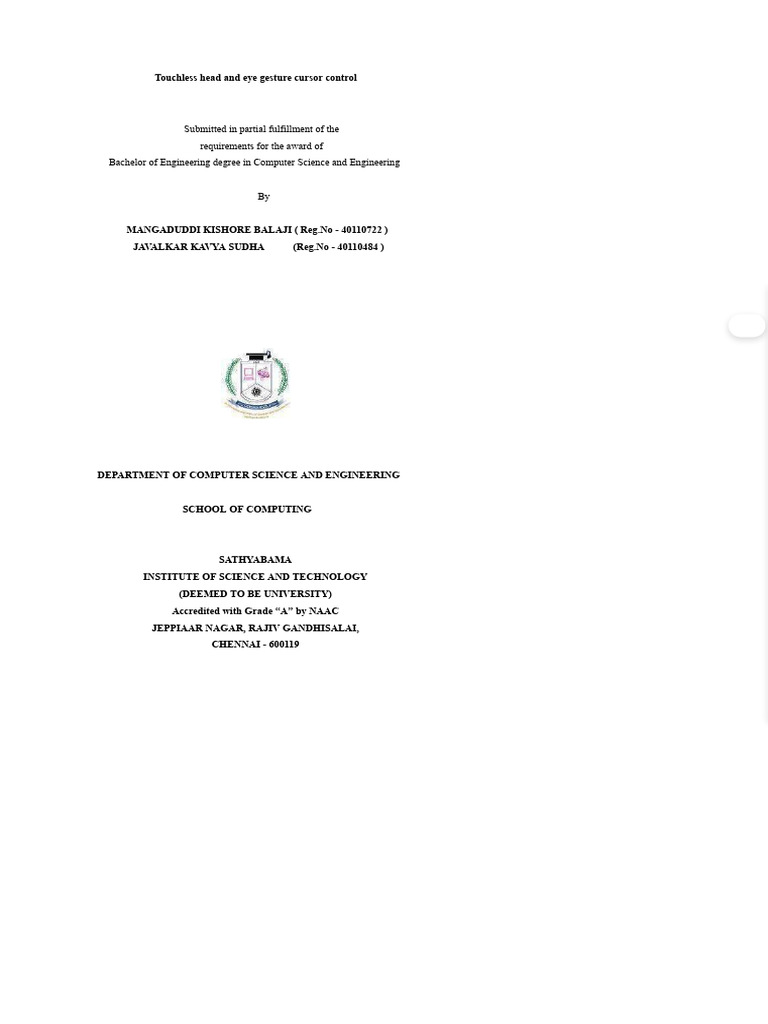 Touchless Head and Eye Gesture Cursor Control | PDF | Systems ...