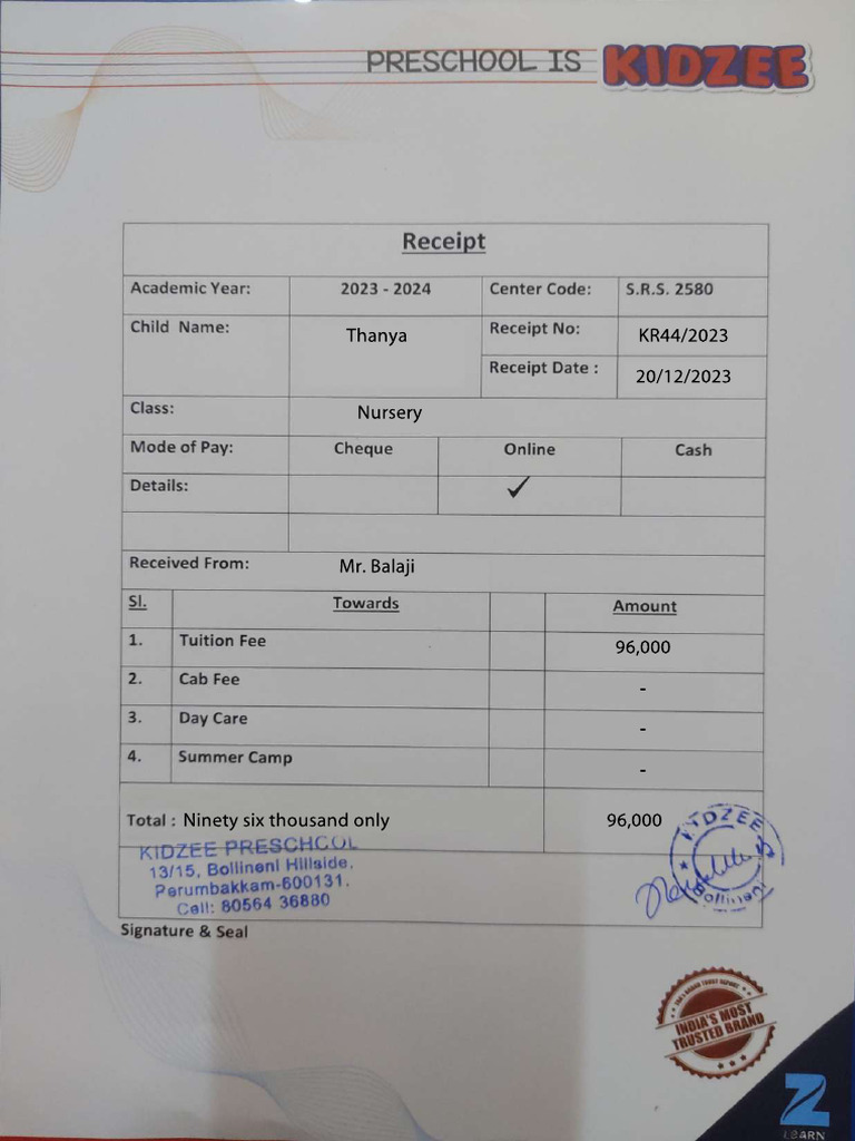 Thanya School Bill | PDF