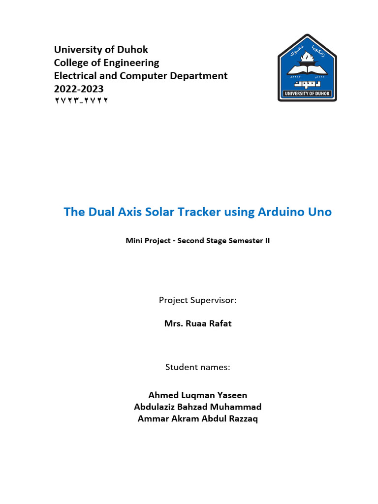 Two-Axis Solar Tracker Using Arduino | PDF | Servomechanism | Arduino