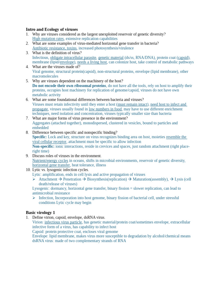 Virology Exam 1 Study Guide | PDF | Sewage Treatment | Virus